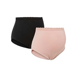 Umstandspanty bonprix, Damen, Gr. 40/42 (M), 2 Stk., rosa (schwarz, vintagerosa), Jersey, Obermaterial: 95% Baumwolle, 5% Elasthan. Spitze: 90% Polyamid, 10% Elasthan, unifarben, figurbetont, Unterhosen, hoch geschnitten, blickdicht, dehnbares Obermaterial