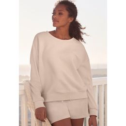 Sweatshirt s.Oliver, Damen, Gr. 32/34, beige (creme), Rippware, Obermaterial: 100% Baumwolle, unifarben, Basic, bequem h&uuml;ftlang, Rundhals, Rippb&uuml;ndchen, Sweatshirts Sweatshirt, aus Ripp-Qualit&auml;t mit &uuml;berschnittenen Schultern, Loungewear