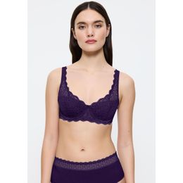 Balconette-BH Triumph "Amourette", Damen, Gr. 95, Cup E, lila (royal lila), Microtouch, Obermaterial: 51% Polyamid, 23% Elasthan, 16% Baumwolle, 10% sonstige Fasern, unifarben, BHs Balconette-BH, Stretch-Spitze, weich, feminin, breite Tr&auml;ger