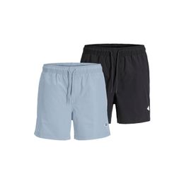 Jack & Jones Badeshorts JACK & JONES "Badeshorts JPSTMAUI TROPIC SOLID SWIM SHORTS MP 2P 2er Pack", Herren, Gr. M, N-Gr, bunt (schwarz, hellblau), Obermaterial: 100% Polyester PES., Badehosen Badeshorts