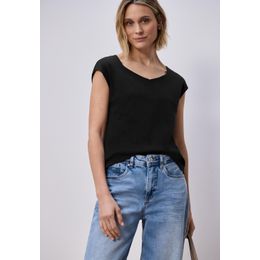 T-Shirt Street One, Damen, Gr. 38, schwarz, Web, 50% Baumwolle, 50% Modal, unifarben, comfort fit normal, eckiger Ausschnitt, normaler Saum, Shirts T-Shirt, mit Doppelfront
