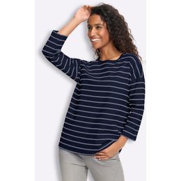 3/4-Arm-Shirt Heine "Shirt", Damen, Gr. 48, blau (marine, taubenblau, geringelt), 100% Baumwolle, gemustert, gestreift, mehrfarbig, Rundhals, Shirts 3/4-Arm-Shirt