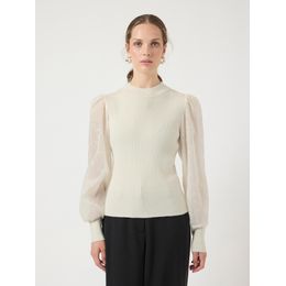 Rundhalspullover Y.A.S "YASDOTME LS KNIT PULLOVER S. NOOS", Damen, Gr. L, birch detail:flowers, Rippstrick, Obermaterial: 52% Viskose, 26% Polyester, 22% Nylon, unifarben, regular fit normal, hoch geschlossener Ausschnitt, Rippb&uuml;ndchen, Pullover Rundhalspullover