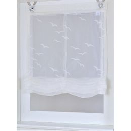 Raffrollo Kutti "Seabird" Gr. 3, wei&szlig; (sanftes wei&szlig;), B:80cm H:130cm, Ausbrenner, Obermaterial: 98% Polyester, 2% Viskose, Raffrollos, transparent, Ausbrenner, Motiv, maritim, mit Edelstahlhaken