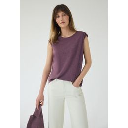 Rundhalsshirt STREET ONE STUDIO, Damen, Gr. 40, lila (hazy rose), Web, 50% Baumwolle, 50% Modal, unifarben, comfort fit normal, Rundhals, normaler Saum, Shirts Rundhalsshirt, mit H&auml;kel-Deko