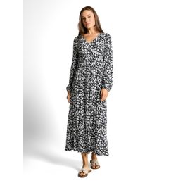 Midikleid Tom Tailor, Damen, Gr. 40, N-Gr, blau ginkgo minimal, Jersey, Obermaterial: 100% Polyester, gemustert, regular fit kn&ouml;chelfrei, V-Ausschnitt, elastischer Bund, Kleider Midikleid, mit All-Over Print