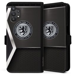 DeinDesign Galaxy A32 5G Handy Klapph&uuml;lle Handyh&uuml;lle aus Kunst Leder schwarz Flip Case Metallic Look Eintracht Braunschweig Official Licensed Product Sideflip 