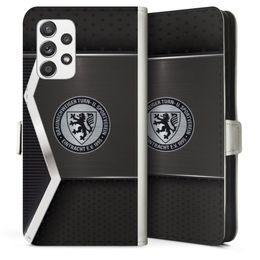 DeinDesign Galaxy A52s 5G Handy Klapph&uuml;lle Handyh&uuml;lle aus Kunst Leder wei&szlig; Flip Case Eintracht Braunschweig Metallic Look Official Licensed Product Sideflip mit 