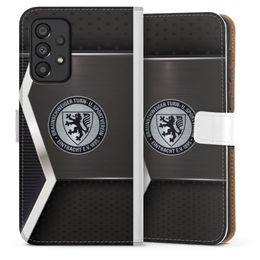DeinDesign Galaxy A33 5G Handy Klapph&uuml;lle Handyh&uuml;lle aus Kunst Leder wei&szlig; Flip Case Metallic Look Eintracht Braunschweig Official Licensed Product Sideflip mit 