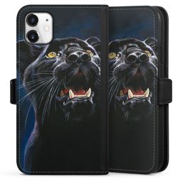 DeinDesign iPhone 11 Handy Klapph&uuml;lle Handyh&uuml;lle aus Kunst Leder schwarz Flip Case Panther Animals Jungle Sideflip mit Lasche
