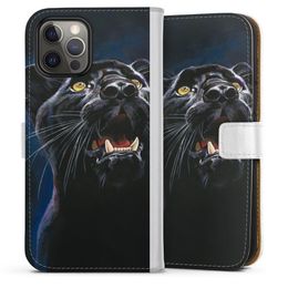 DeinDesign iPhone 12 Pro Max Handy Klapph&uuml;lle Handyh&uuml;lle aus Kunst Leder wei&szlig; Flip Case Panther Animals Jungle Sideflip mit Lasche
