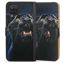 DeinDesign Galaxy A12 Handy Klapph&uuml;lle Handyh&uuml;lle aus Kunst Leder schwarz Flip Case Panther Jungle Animals Sideflip mit langer Lasche