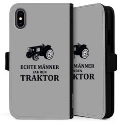 DeinDesign iPhone X Handy Klapph&uuml;lle Handyh&uuml;lle aus Kunst Leder schwarz Flip Case Funny Tractor Farmer Sideflip mit langer Lasche
