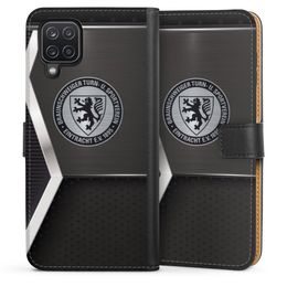 DeinDesign Galaxy A12 Handy Klapph&uuml;lle Handyh&uuml;lle aus Kunst Leder schwarz Flip Case Metallic Look Eintracht Braunschweig Official Licensed Product Sideflip mit 