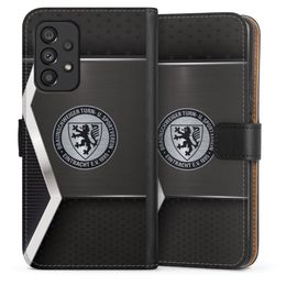 DeinDesign Galaxy A53 5G Handy Klapph&uuml;lle Handyh&uuml;lle aus Kunst Leder schwarz Flip Case Official Licensed Product Metallic Look Eintracht Braunschweig Sideflip 