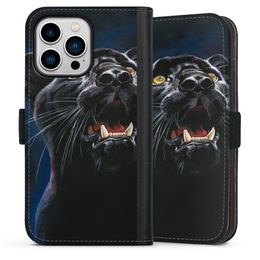 DeinDesign iPhone 13 Pro Handy Klapph&uuml;lle Handyh&uuml;lle aus Kunst Leder schwarz Flip Case Panther Animals Jungle Sideflip mit Lasche