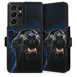 DeinDesign Galaxy S21 Ultra 5G Handy Klapph&uuml;lle Handyh&uuml;lle aus Kunst Leder schwarz Flip Case Panther Animals Jungle Sideflip mit Lasche