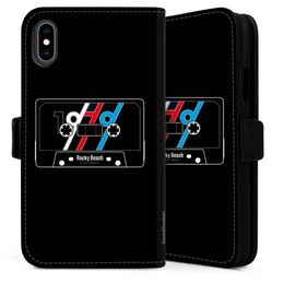 DeinDesign iPhone X Handy Klapph&uuml;lle Handyh&uuml;lle aus Kunst Leder schwarz Flip Case Official Licensed Product Die Drei ??? Cassette Sideflip mit langer Lasche