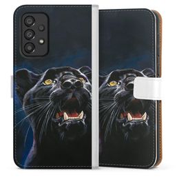 DeinDesign Galaxy A33 5G Handy Klapph&uuml;lle Handyh&uuml;lle aus Kunst Leder wei&szlig; Flip Case Panther Jungle Animals Sideflip mit Lasche