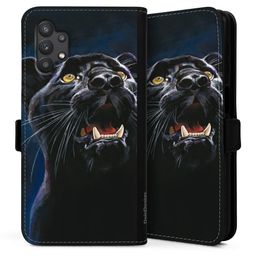 DeinDesign Galaxy A32 5G Handy Klapph&uuml;lle Handyh&uuml;lle aus Kunst Leder schwarz Flip Case Panther Animals Jungle Sideflip mit langer Lasche