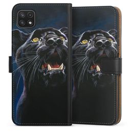DeinDesign Galaxy A22 5G Handy Klapph&uuml;lle Handyh&uuml;lle aus Kunst Leder schwarz Flip Case Panther Jungle Animals Sideflip mit langer Lasche