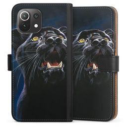 DeinDesign Xiaomi Mi 11 Lite 5G Handy Klapph&uuml;lle Handyh&uuml;lle aus Kunst Leder schwarz Flip Case Panther Jungle Animals Sideflip mit langer Lasche