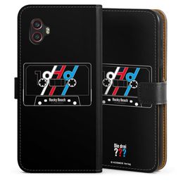 DeinDesign Galaxy XCover 6 Pro Handy Klapph&uuml;lle Handyh&uuml;lle aus Kunst Leder schwarz Flip Case Official Licensed Product Cassette Die Drei ??? Sideflip mit langer 