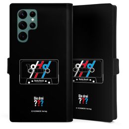 DeinDesign Galaxy S22 Ultra Handy Klapph&uuml;lle Handyh&uuml;lle aus Kunst Leder schwarz Flip Case Official Licensed Product Die Drei ??? Cassette Sideflip mit langer 
