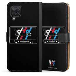 DeinDesign Galaxy A12 Handy Klapph&uuml;lle Handyh&uuml;lle aus Kunst Leder schwarz Flip Case Official Licensed Product Die Drei ??? Cassette Sideflip mit langer Lasche