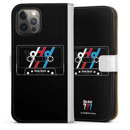 DeinDesign iPhone 12 Pro Max Handy Klapph&uuml;lle Handyh&uuml;lle aus Kunst Leder wei&szlig; Flip Case Official Licensed Product Die Drei ??? Cassette Sideflip mit Lasche