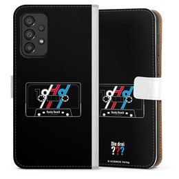 DeinDesign Galaxy A33 5G Handy Klapph&uuml;lle Handyh&uuml;lle aus Kunst Leder wei&szlig; Flip Case Official Licensed Product Die Drei ??? Cassette Sideflip mit Lasche