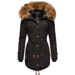 Wintermantel Marikoo "La Viva Prc", Damen, Gr. S (36), schwarz, Oberstoff: 100% Baumwolle. Futter: 100% Polyester. Wattierung: 100% Polyester. &Auml;rmelfutter: 100% Polyester. Kunstpelz: 90% Polyacryl, 10% Polyester, tailliert Po-bedeckend, hoch geschlossener Ausschnitt, &Auml;rmel ohne &Auml;rmelschlitz Rippstrickb&uuml;ndchen, M&auml;ntel Wintermantel, stylischer Winterparka mit abnehmbarem Kunstfell