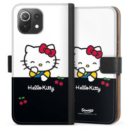 DeinDesign Xiaomi Mi 11 Lite 5G Handy Klapph&uuml;lle Handyh&uuml;lle aus Kunst Leder schwarz Flip Case Official Licensed Product Cherry Hello Kitty Sideflip mit langer 