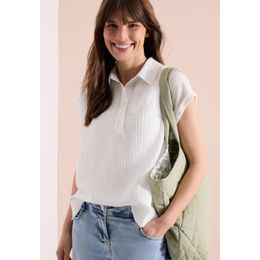Kurzarmbluse Cecil, Damen, Gr. L (42), vanillewei&szlig;, Stoff, 76% Viskose, 24% Polyamid, unifarben, klassisch normal, V-Ausschnitt, B&uuml;ndchen, Blusen, mit Knopfleiste