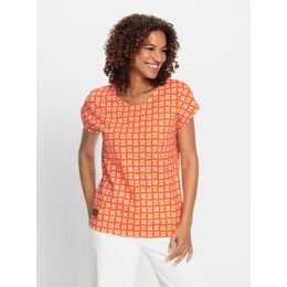 Print-Shirt Casual Looks "Print-Shirt", Damen, Gr. 42, orange (orange, ecru, bedruckt), 100% Baumwolle, gemustert, mehrfarbig, Rundhals, Shirts