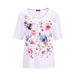 Print-Shirt GOLDNER "Kurzgr&ouml;&szlig;e Druckshirt mit Blumenmotiv", Damen, Gr. 19, wei&szlig; (wei&szlig;, gemustert), Obermaterial: 95% Viskose CV. 5% Elasthan EL., normal, Sonstiges, Shirts, Ohne