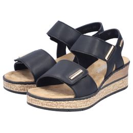 Keilsandalette Rieker, Damen, Gr. 43, schwarz, Lederimitat, unifarben, Schuhe, Klettschuh, Sommerschuh, Plateausandale mit Schmuckelemente
