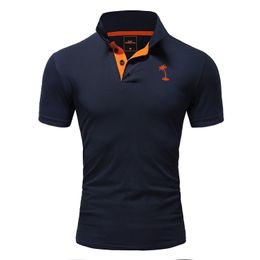 Poloshirt behype "PALMSON", Herren, Gr. M, bunt (dunkelblau, orange), 100% Baumwolle, unifarben, Shirts, mit kontrastfarbigen Details