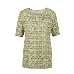 Print-Shirt GOLDNER "Kurzgr&ouml;&szlig;e Multicolor-Shirt mit Halbarm, Rundhalsausschnitt", Damen, Gr. 19, gelb (gr&uuml;n, gelb, gemustert), Obermaterial: 96% Viskose CV. 4% Elasthan EL., normal, Sonstiges, Shirts, Ohne