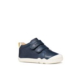 Barfu&szlig;schuh Geox "B STEPPIEUP BOY", Jungen, Gr. 20, blau (navy, wei&szlig;), Leder, Schuhe Barfu&szlig;schuh, Babyschuh, hochgezogener Vorderkappe, Gr&ouml;&szlig;enschablone zum Download