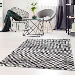 Teppich Carpet City "Moda 1141" Gr. 2, grau, B:80cm H:11mm L:150cm, Kunstfaser, Teppiche, Teppich, Kurzflor, Karo, weich, Wohnzimmer, Schlafzimmer