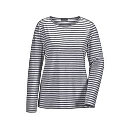 Longpullover GOLDNER "Kurzgr&ouml;&szlig;e Jerseyshirt im Streifen-Look", Damen, Gr. 24, blau (marine, cremewei&szlig;, geringelt), Obermaterial: 92% Viskose CV. 8% Elasthan EL., U-Boot-Ausschnitt, Sonstiges, Pullover Longpullover, Ohne