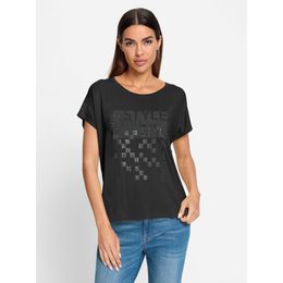Kurzarmshirt Heine "Shirt", Damen, Gr. 34, schwarz, 95% Viskose, 5% Elasthan, bedruckt, gemustert, mehrfarbig, Rundhals, Shirts