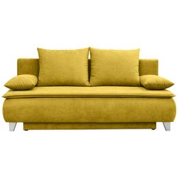 P & B Boxspringsofa, Gelb, Holz, Buche, 2-Sitzer, F&uuml;llung: Polyetherschaumkern, Silikon,Silikon, Polyetherschaumkern, 208x100x106 cm, Made in EU, Wohnzimmer, Sofas & Couches, Schlafsofas, Schlafsofas mit Bettkasten