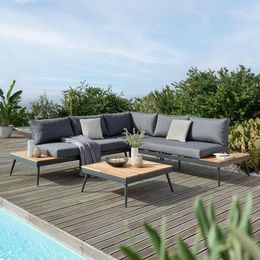 Ambia Garden Loungegarnitur, Grau, Akazie, Alu, Holz, Metall, Textil, 4-teilig, Akazie, Hartholz, F&uuml;llung: Polyurethan (Pur), 247x247 cm, gastro- und objekttauglich, Loungem&ouml;bel, Gartenlounge-Sets