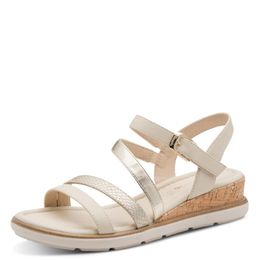 Keilsandalette Tamaris, Damen, Gr. 37, creme, Lederimitat, Glitzerstreifen, Schuhe, Sommerschuh, Riemchensandale in veganer Verarbeitung