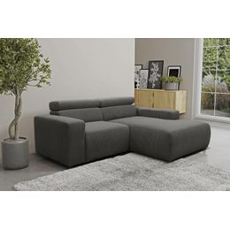 Ecksofa DOMO collection "BRANDON inkl. Kopfteilverstellung, 214x100x80 cm, L-Form", grau, B:214cm H:80cm T:175cm, 100% Polyester, Sofas, Ecksofa, Cord, grau