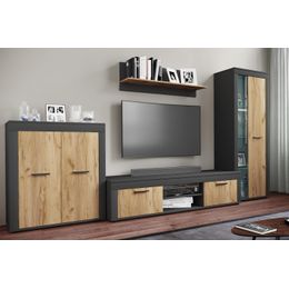 Wohnzimmertisch Vcm "Holz TV Lowboard M&ouml;bel Fernsehschrank Usilo XL", braun (anthrazit, honig, eiche), B:160cm T:45cm, Regale, TV-Sideboard