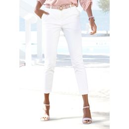 Chinohose Lascana, Damen, Gr. 40, N-Gr, beige (creme), Web, Obermaterial: 52% Polyester, 46% Baumwolle, 2% Elasthan, unifarben, figurbetont 7/8-L&auml;nge, Hosen Chinohose, in verk&uuml;rzter L&auml;nge, Sommerhose in schmaler Passform, casual-chic
