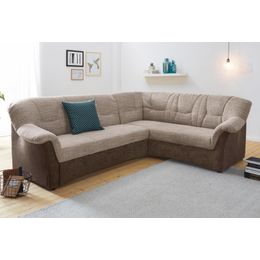 Ecksofa DOMO collection "SARAFINA 240x190 cm, auch mit Federkern f&uuml;r mehr Sitzkomfort", braun (braun, braun, beige), B:240cm H:83cm T:190cm, Microfaser PRIMABELLE (100% Polyester) / Struktur (90% Polyester; 10% Polyacryl);Luxus-Microfaser (92% Polyester, 8% Nylon);Microfaser PRIMABELLE (100% Polyester), Sofas, Ecksofa, whlw. mit Bettfunktion, elegantes Design, L-Form